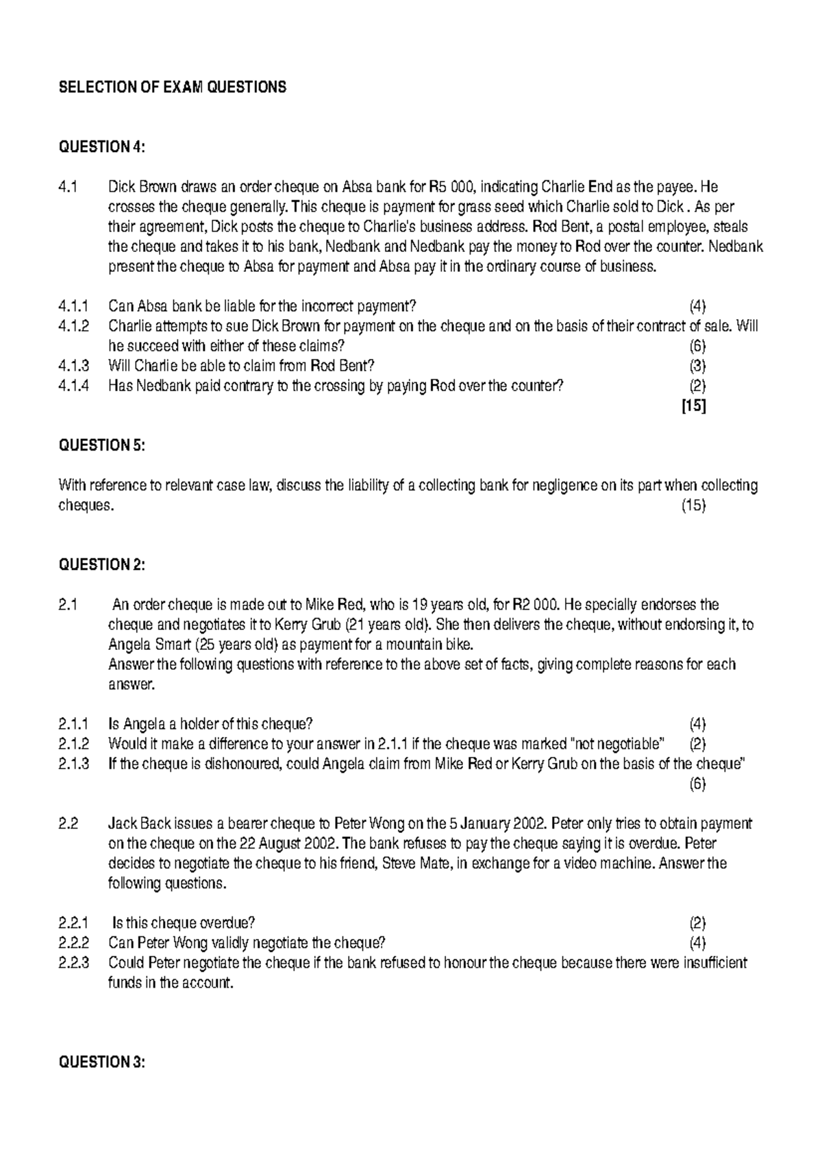 Sample/practice exam 10 October 2016, questions and answers - SELECTION ...