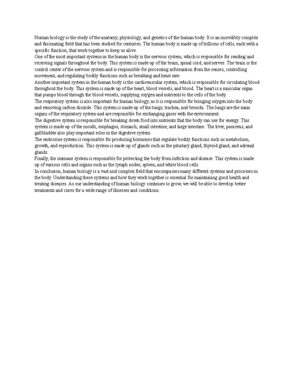 Human biology - essay - Human biology is the study of the anatomy ...