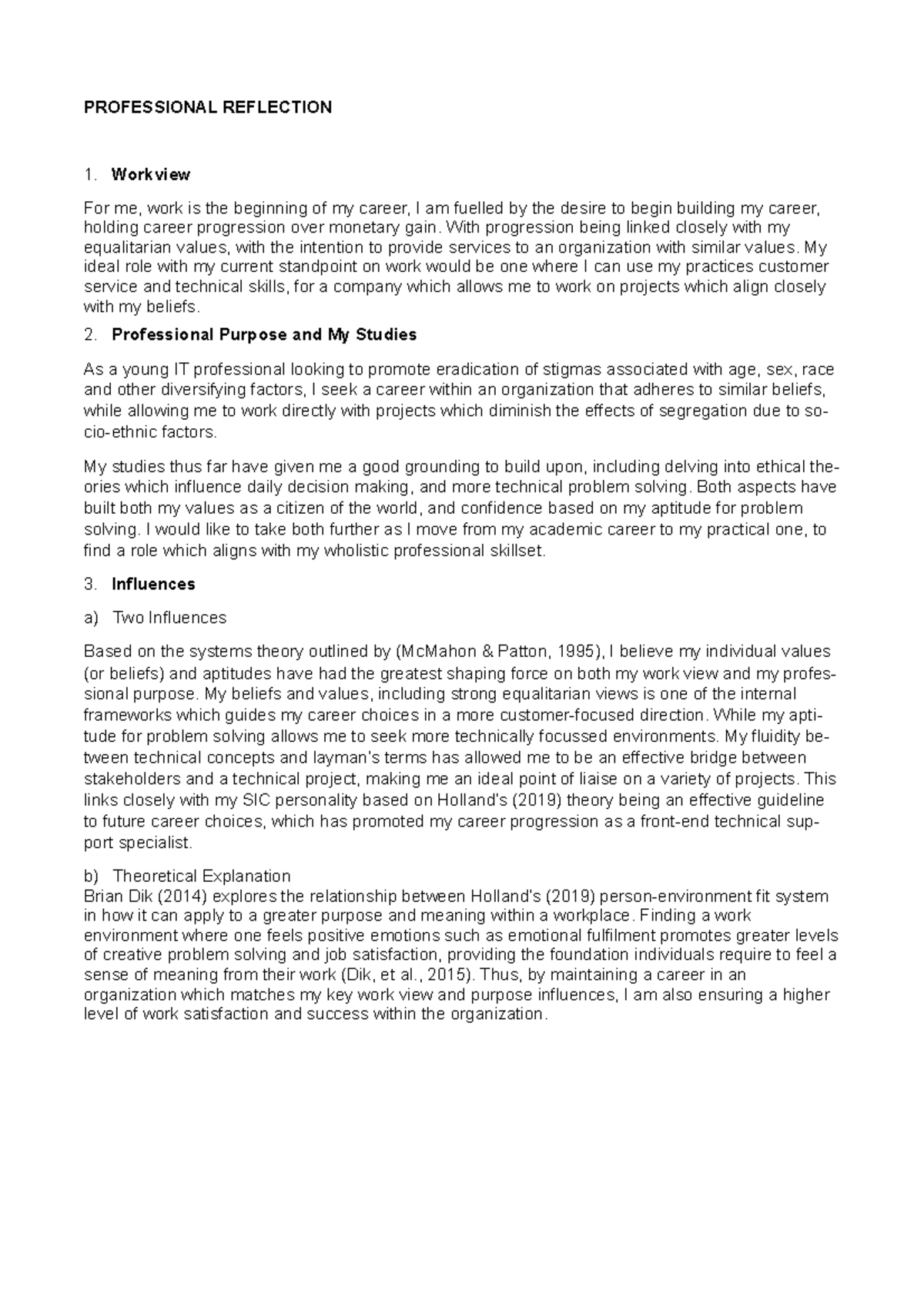 CAR2000 1 Assignment 1 - Summer 2022 - PROFESSIONAL REFLECTION Workview ...