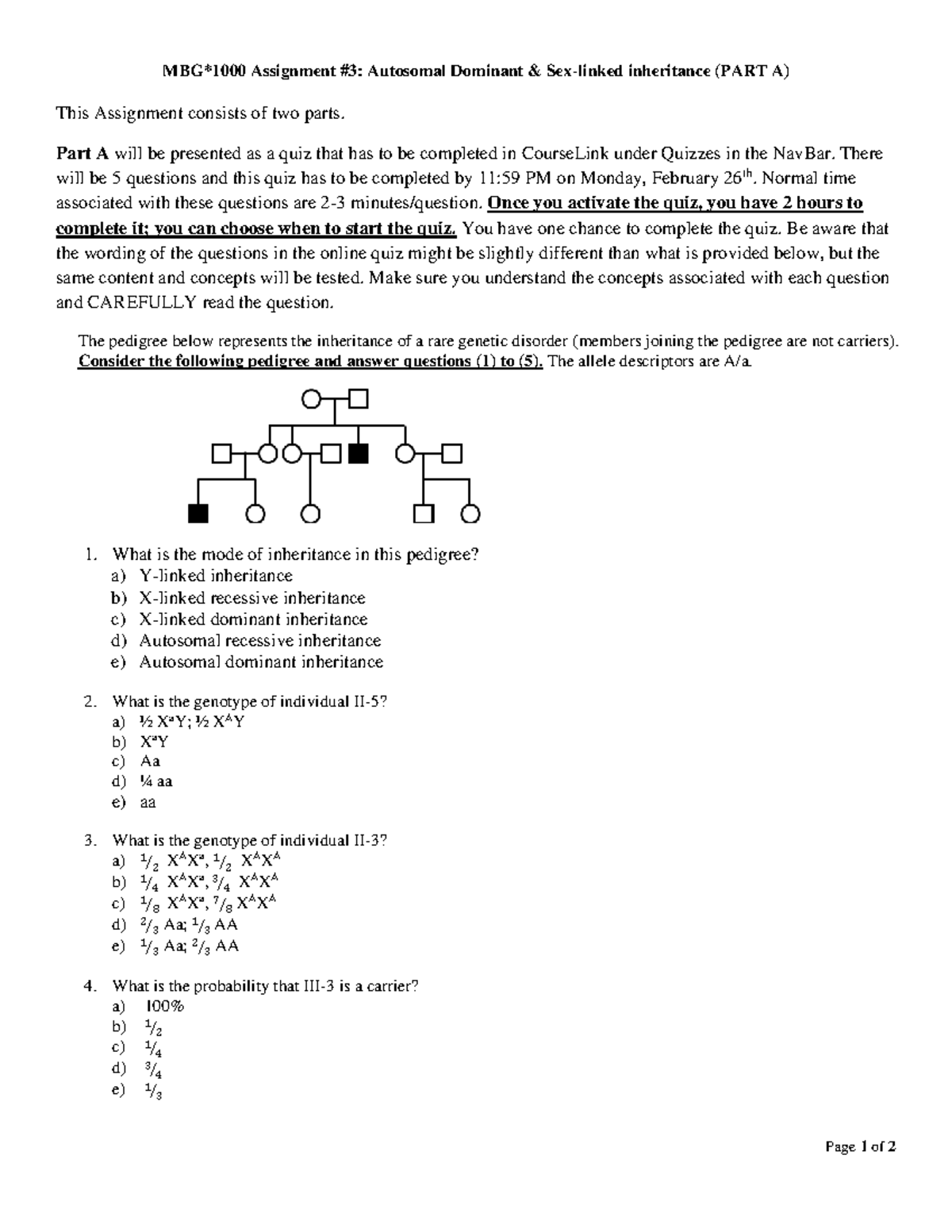 Assignment 3 Part A W24 - MBG*1000 Assignment # 3 : Autosomal Dominant & Sex-linked inheritance ...