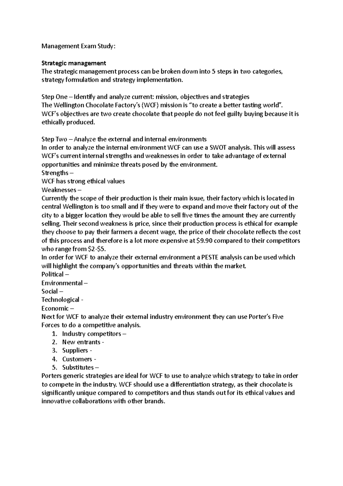 Management Exam Study - Management Exam Study: Strategic management The ...