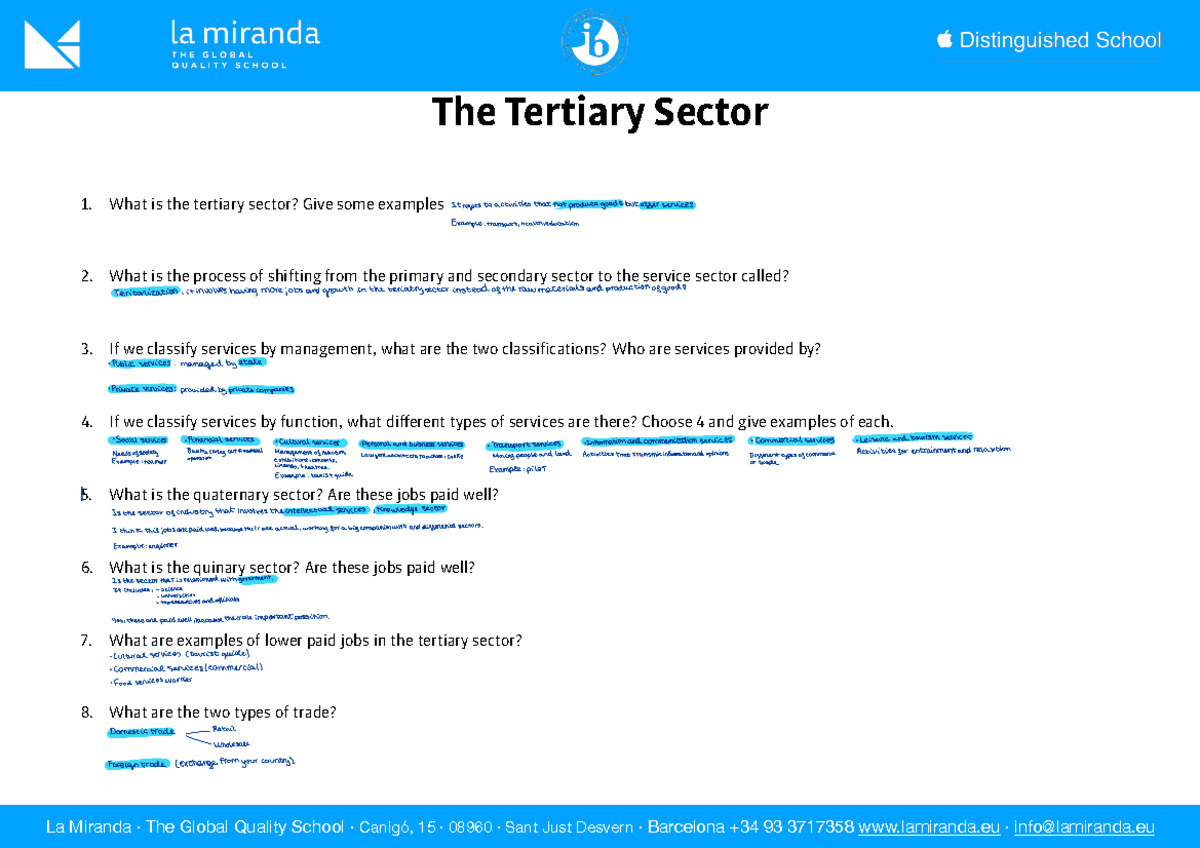 Tertiary Sector questions - The Tertiary Sector What is the tertiary ...