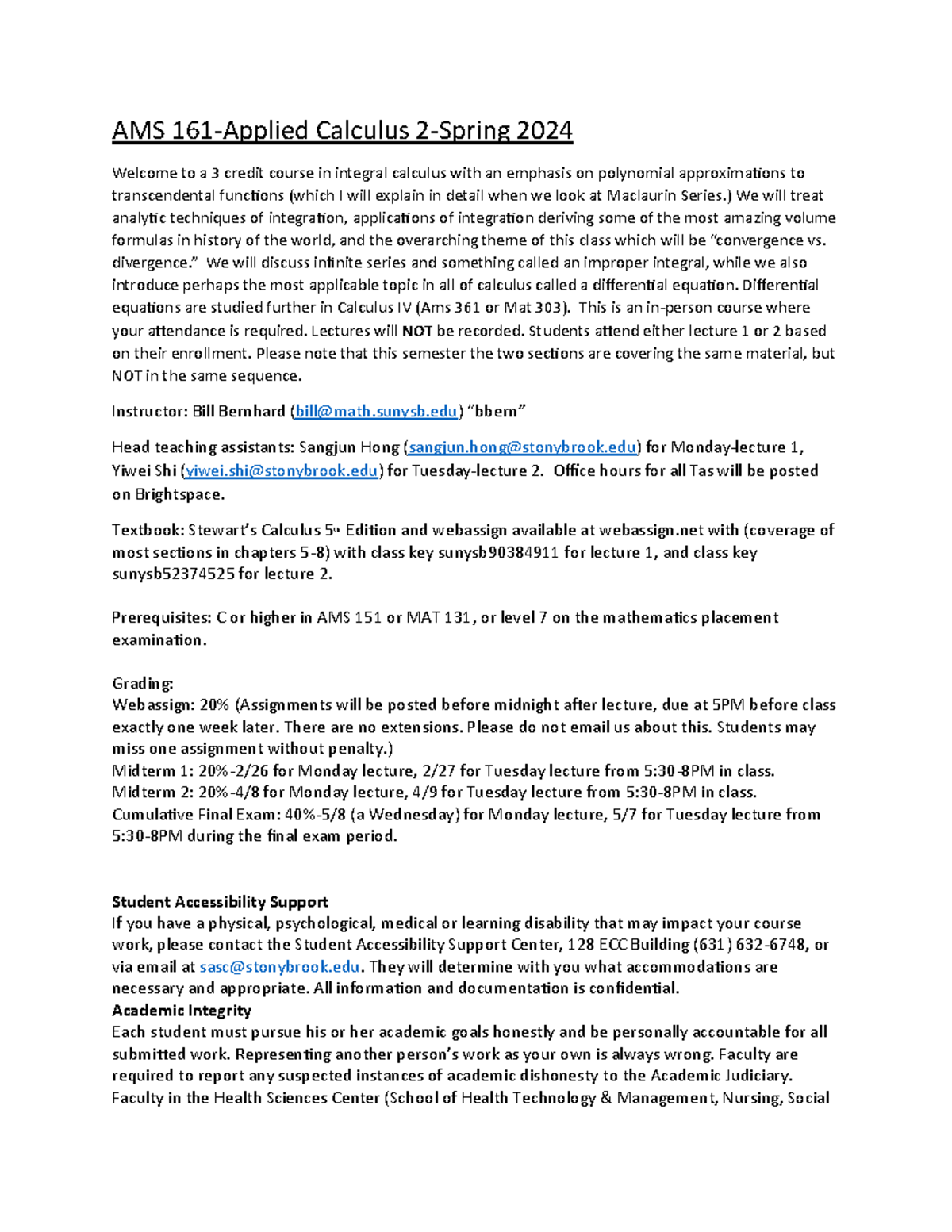 Ams 161 spring 2024 syllabus - AMS 161-Applied Calculus 2-Spring 2024 ...