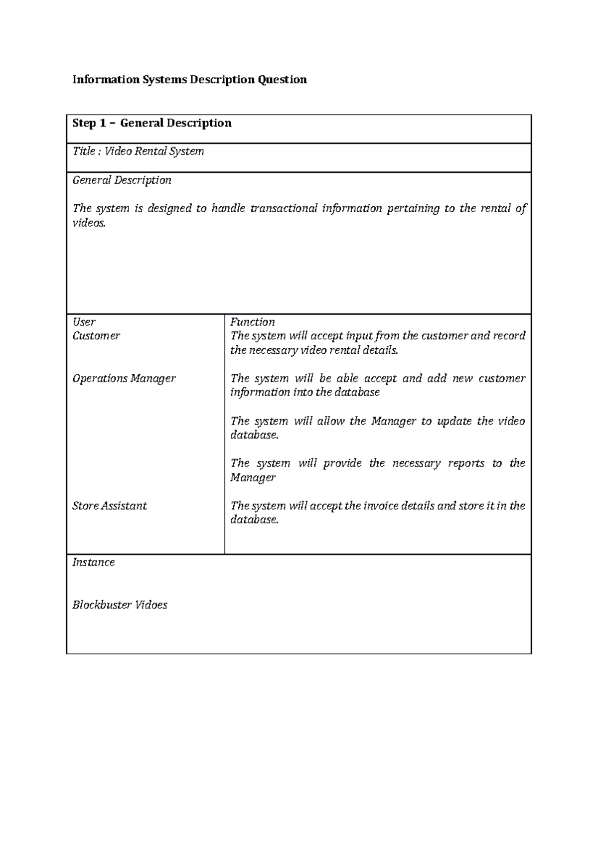 BIS Information Systems Description Example - Information Systems ...