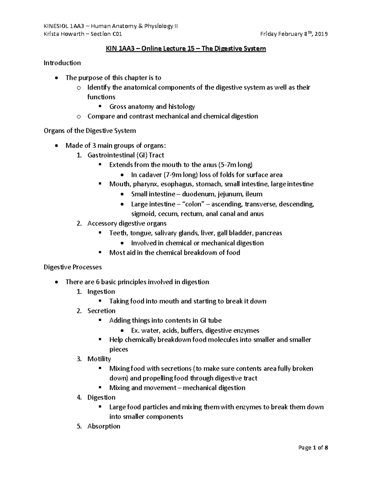 KIN 1AA3 - Online Lecture 15 - Krista Howarth – Section C01 Friday ...