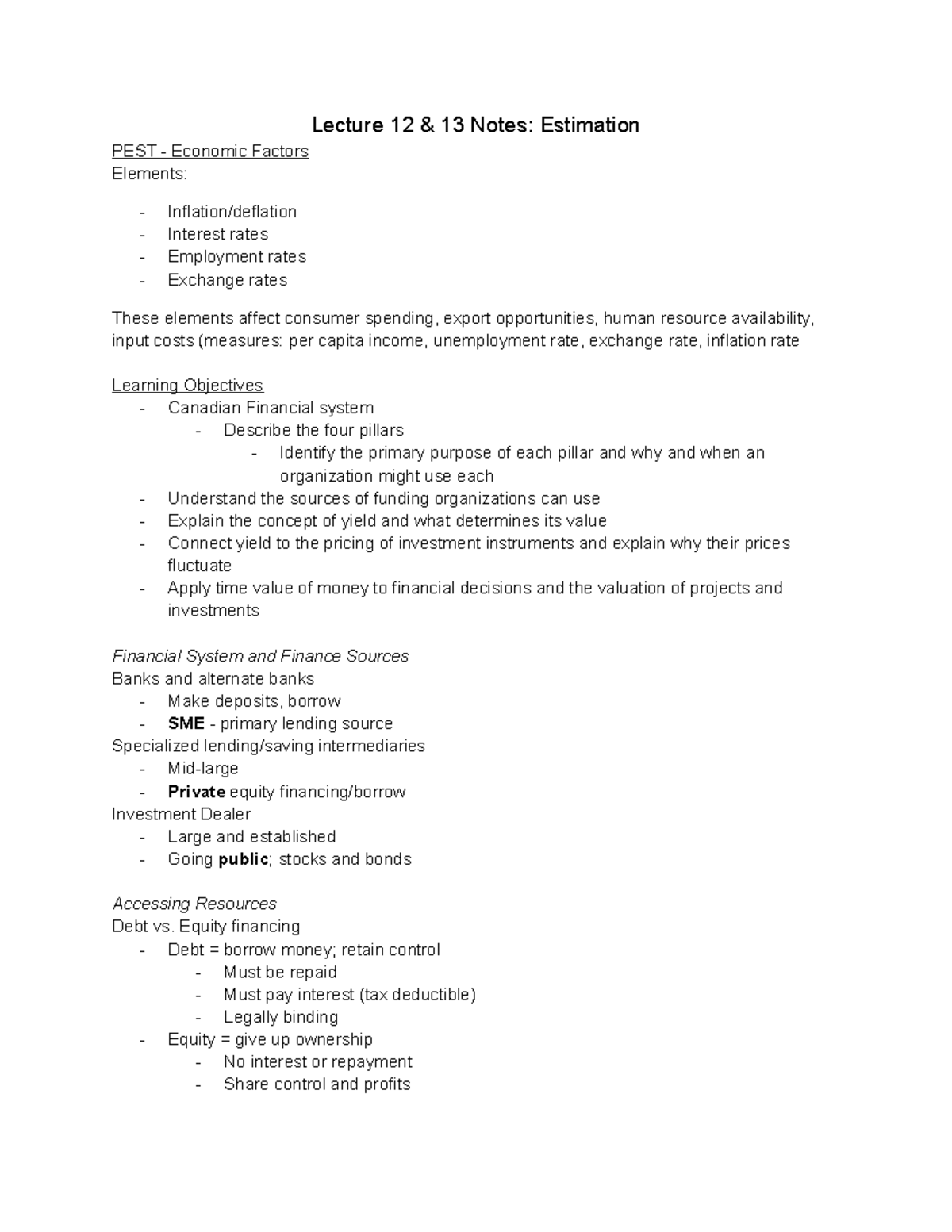 Lecture 12 13 Notes Estimation - Lecture 12 & 13 Notes: Estimation PEST ...