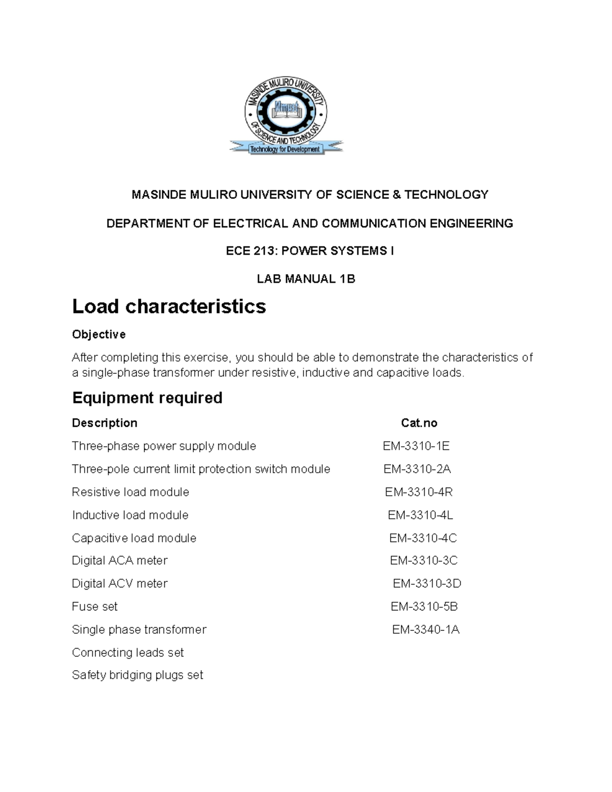 Ece 213 1b - To be assessed - MASINDE MULIRO UNIVERSITY OF SCIENCE ...