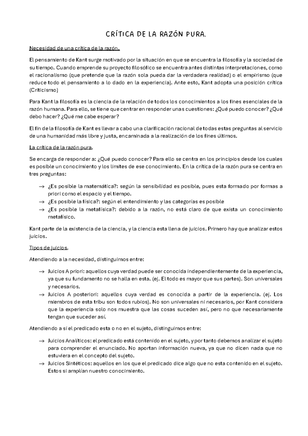 kant.critica de la razon practica - CRÍTICA DE LA RAZÓN PURA. Necesidad ...