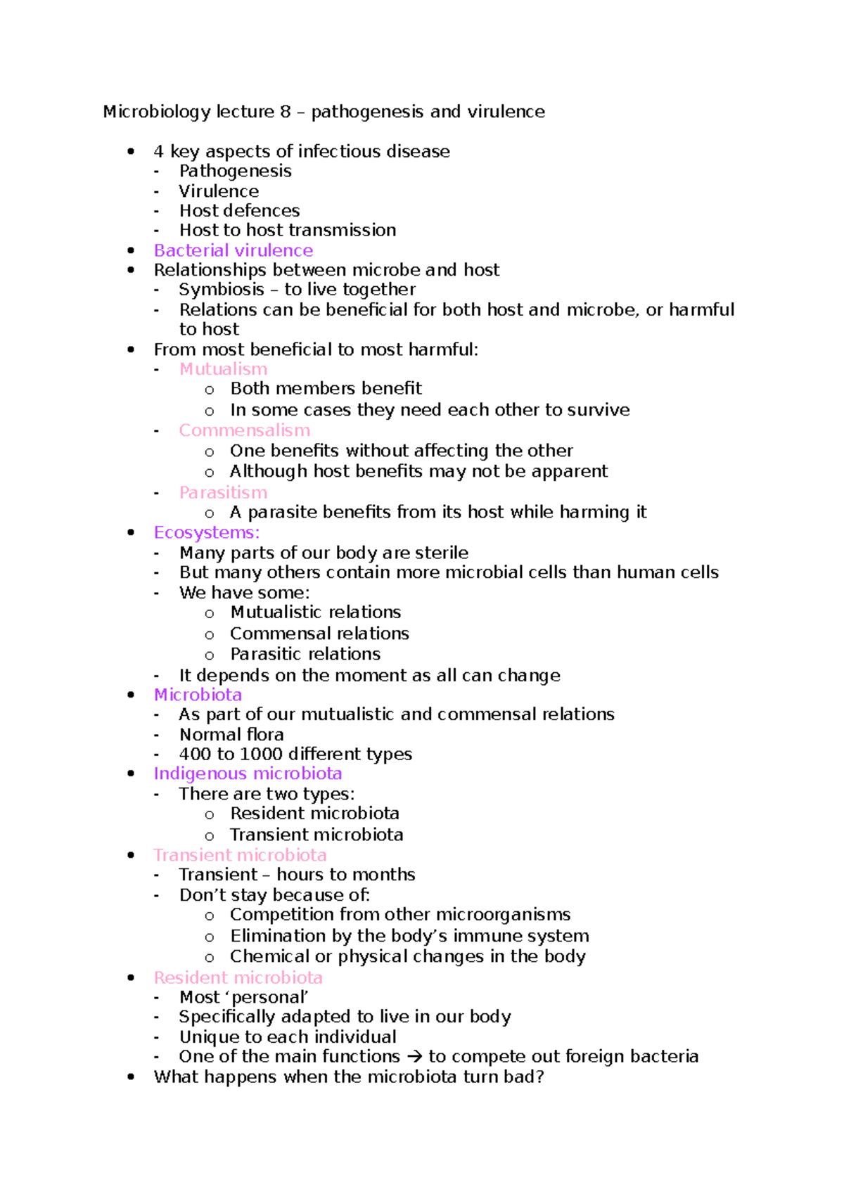 Microbiology lecture 8 - o Immune suppression o Changes in the normal ...