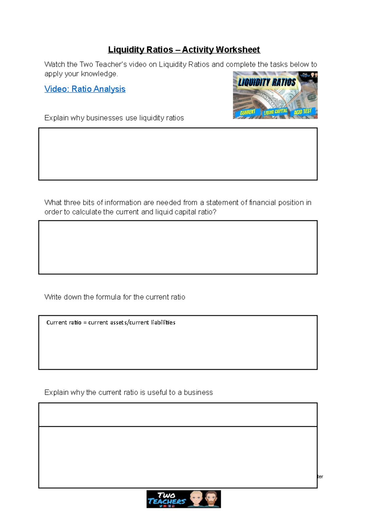 Liquidity Ratios Worksheet - Liquidity Ratios – Activity Worksheet ...