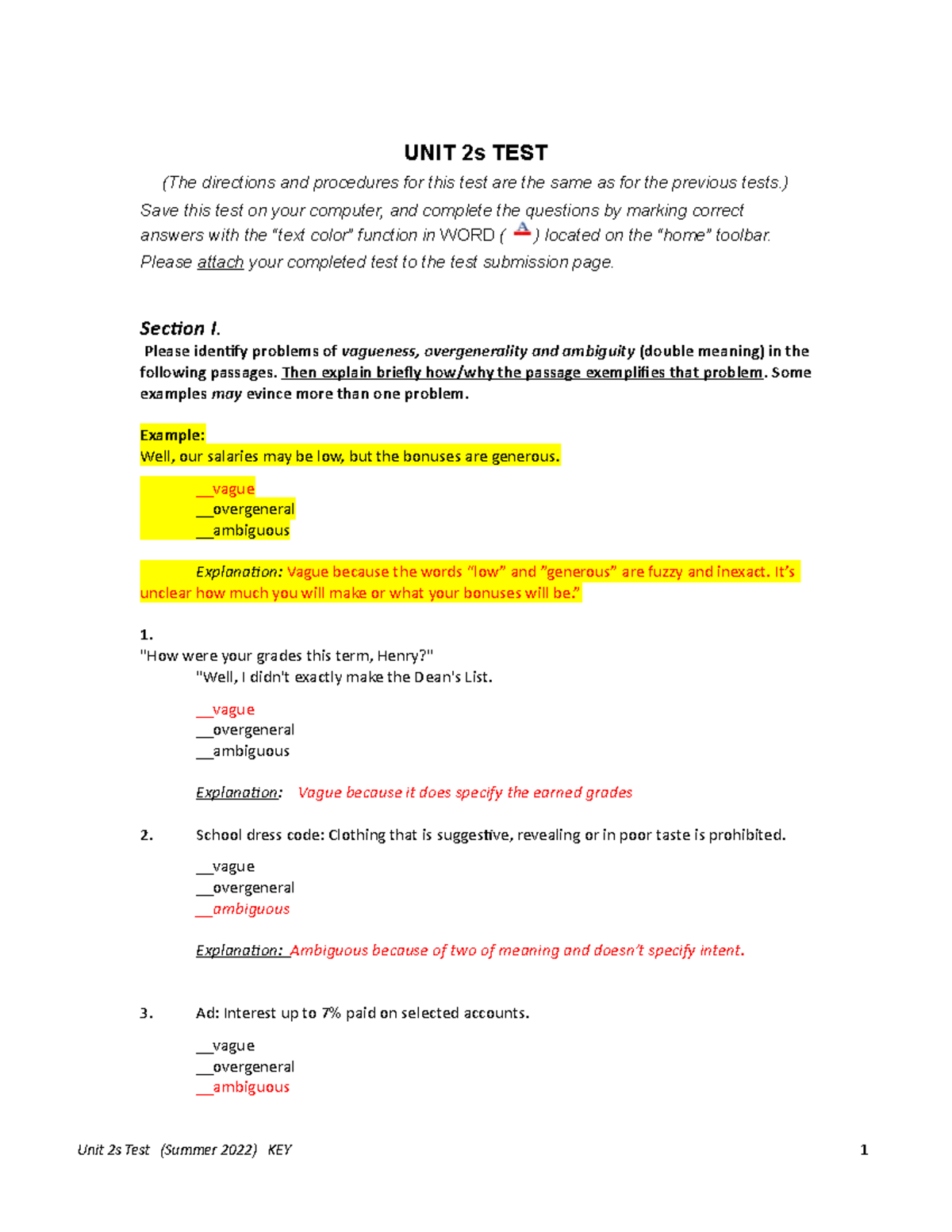 Unit 2s Test [Summer 2022] - UNIT 2s TEST (The directions and ...