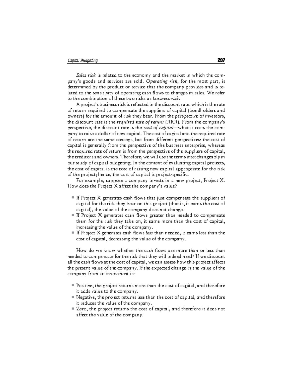 The Basics of Finance Chapter (50) - Capital Budgeting 297 Sales risk ...