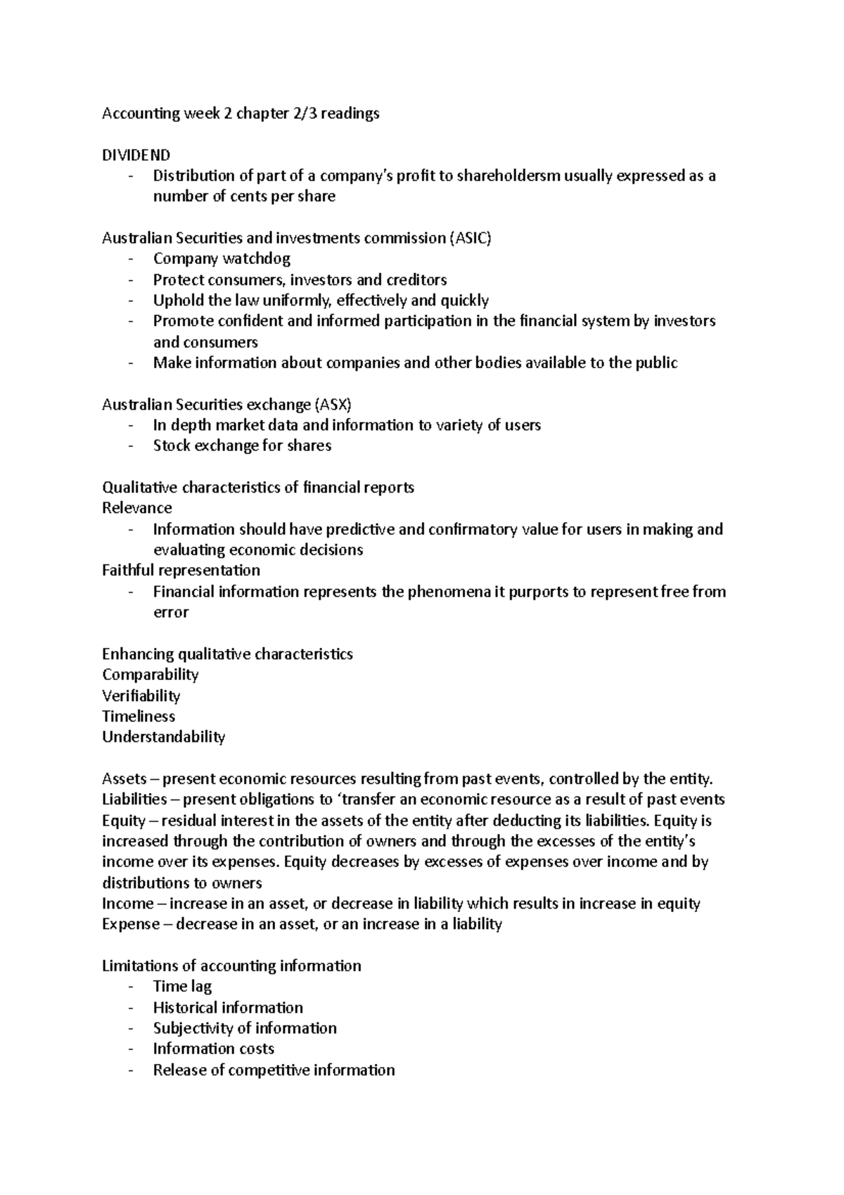Accounting week 2 chapter 2 - Accounting week 2 chapter 2/3 readings ...
