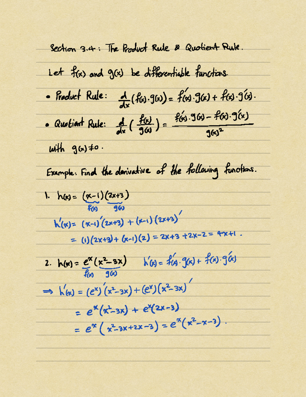 Derivatives Product and quotient rules - MATH 1426 - Studocu