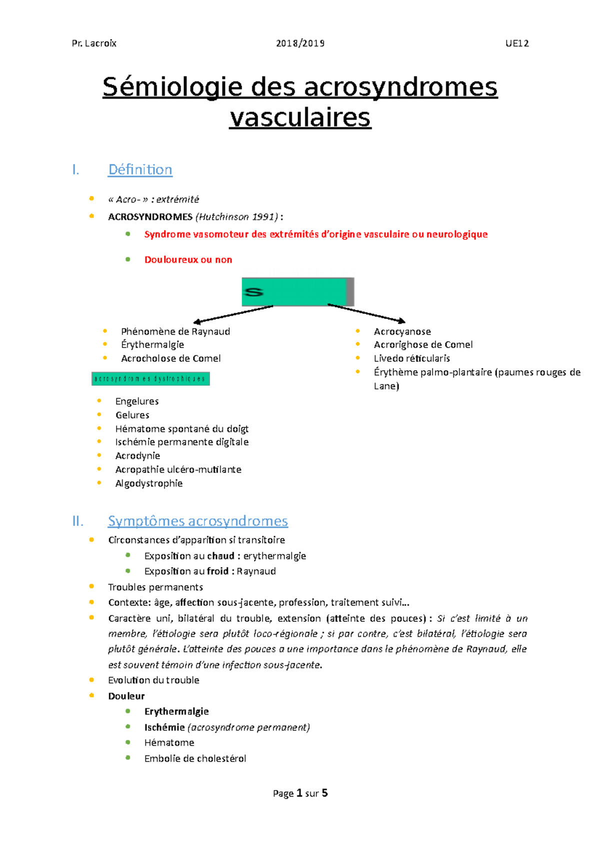 Chapitre 4 - Sémiologie des acrosyndromes vasculaires I. Définition ...