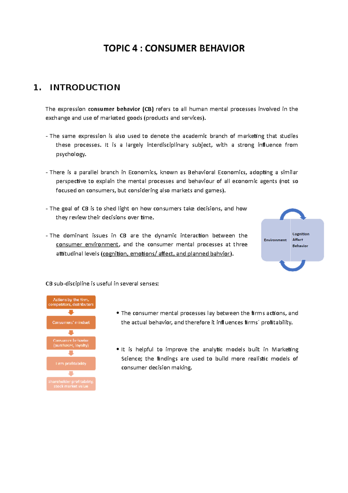 Chapter 4 - Apuntes 4 - TOPIC 4 : CONSUMER BEHAVIOR 1. INTRODUCTION The ...