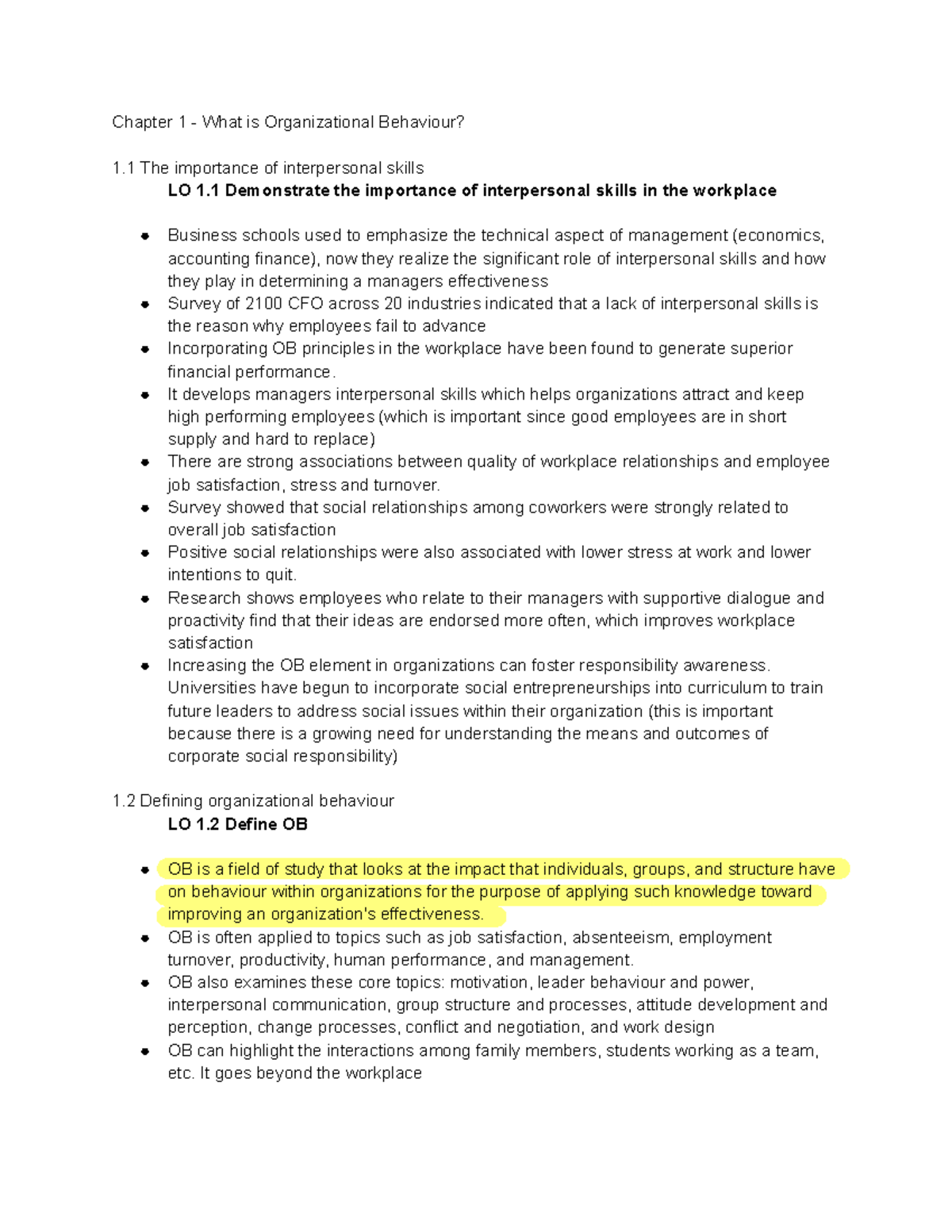 OB Chapters 1-5 - OB chapter 1-5 - Chapter 1 - What is Organizational Behaviour? 1 The ...