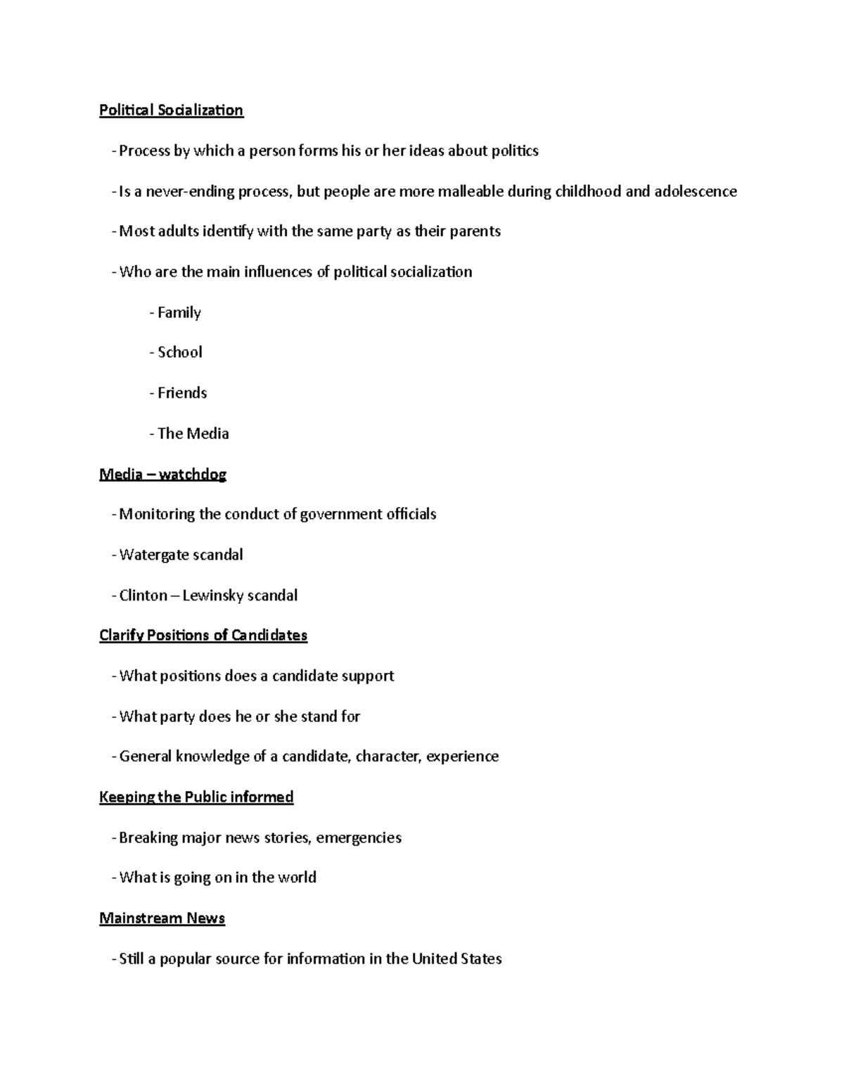 U.S Government 5 - Lecture Notes - Political Socialization - Process by ...