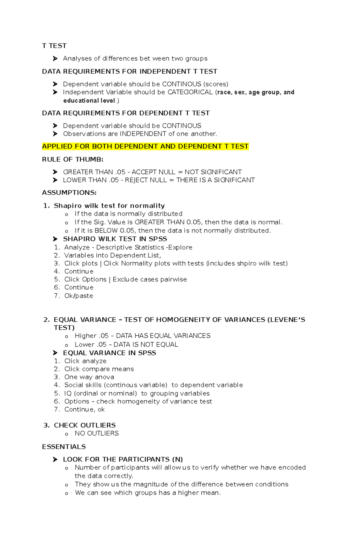 T TEST RULE 1 - psychology tasks and review - T TEST Analyses of ...