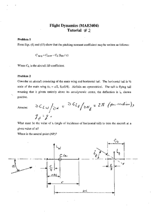 Tutorial 1 Problem Set - Flight Dynamics (MAE3404) Tutorial Problem 1 ...
