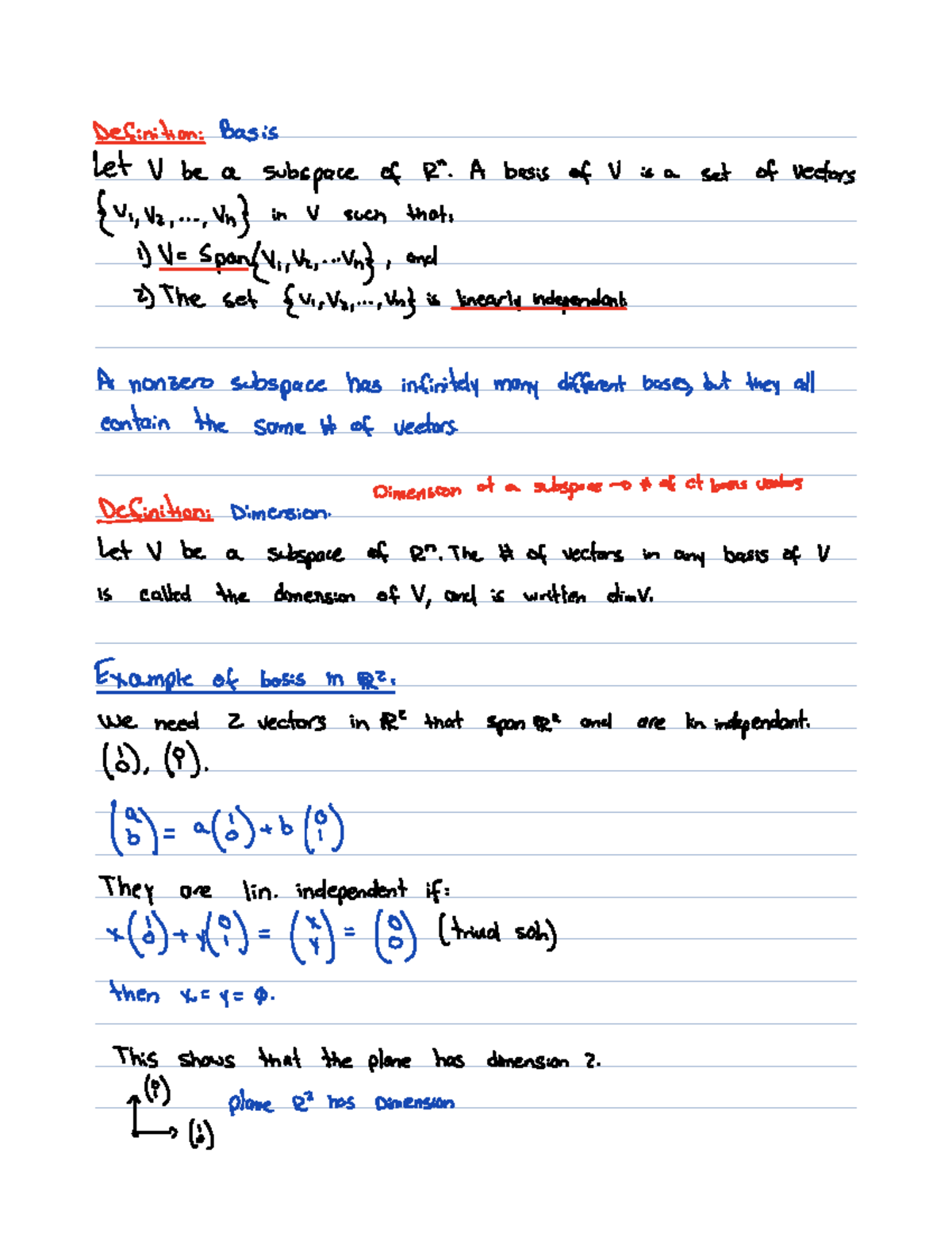 2.7 Basis and Dimensions - Definition Basis let U be a subspace of R A ...