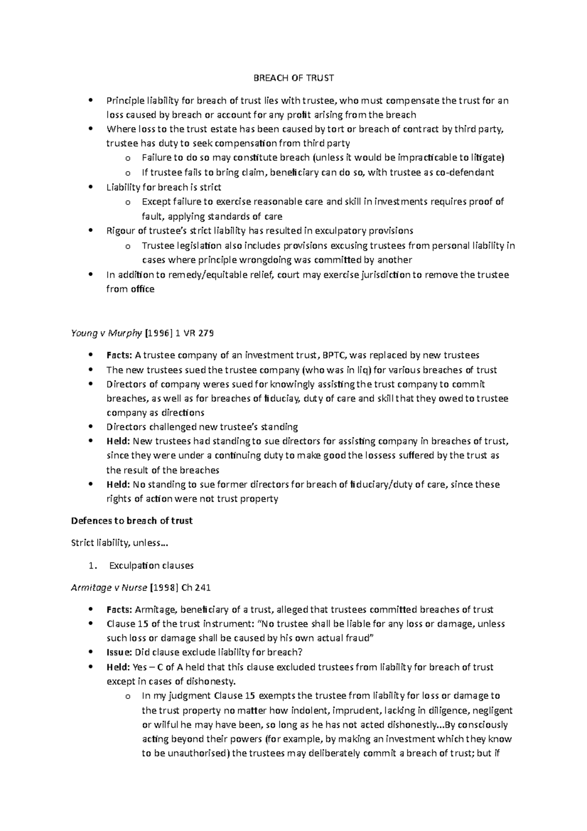 Equity WEEK 4 7 Breach Of Trust BREACH OF TRUST Principle Liability