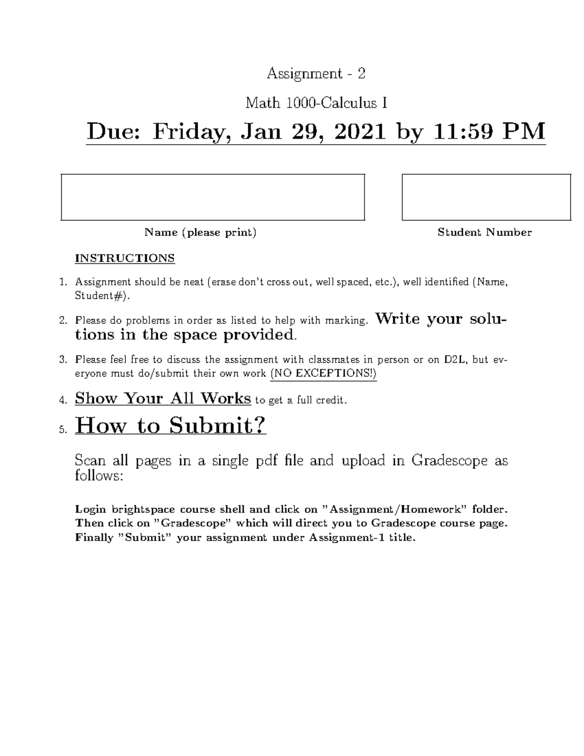 Math 1000 Assignment 2 Assignment 2 Math 1000 Calculus I Due