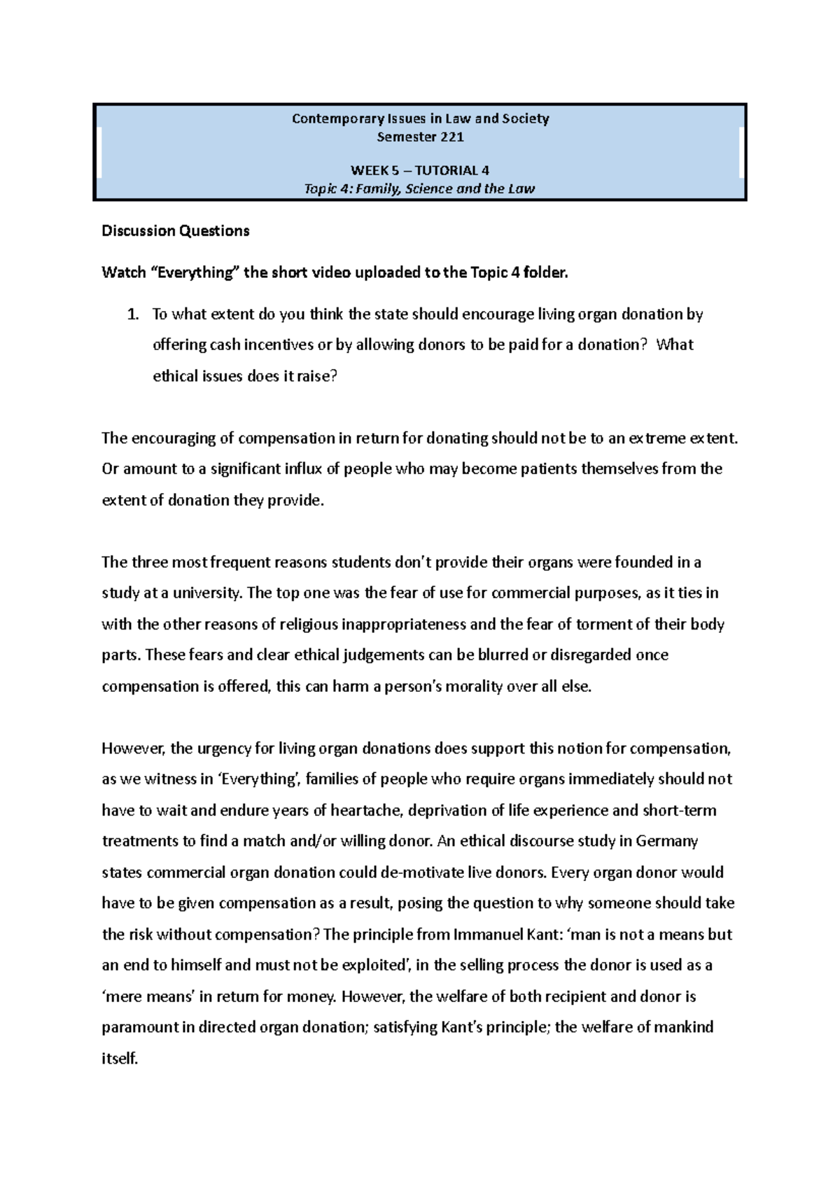 Tutorial 4 (Week 5) - Contemporary Issues in Law and Society Semester ...