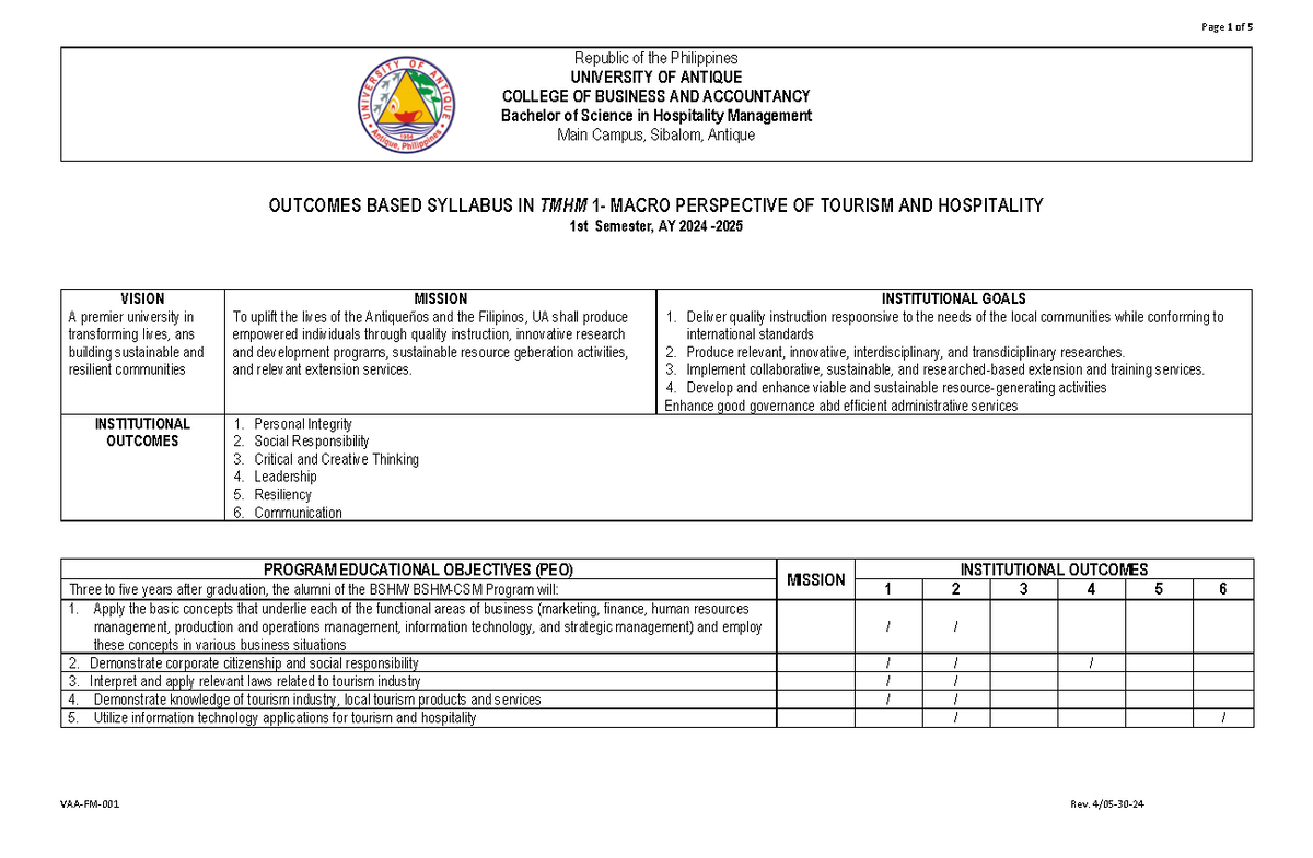 Syllabus for Macro Perspective - PROGRAM EDUCATIONAL OBJECTIVES (PEO ...