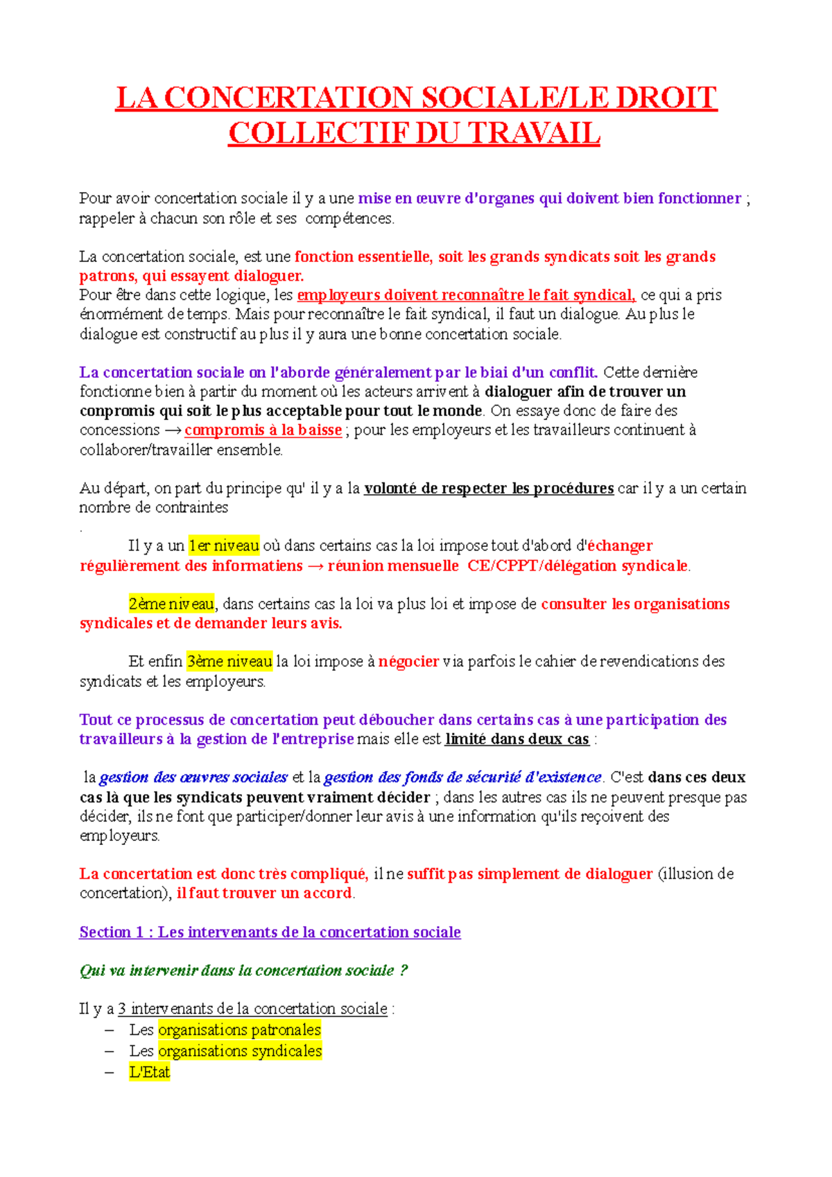 Droit collectif du travail - LA CONCERTATION SOCIALE/LE DROIT COLLECTIF ...