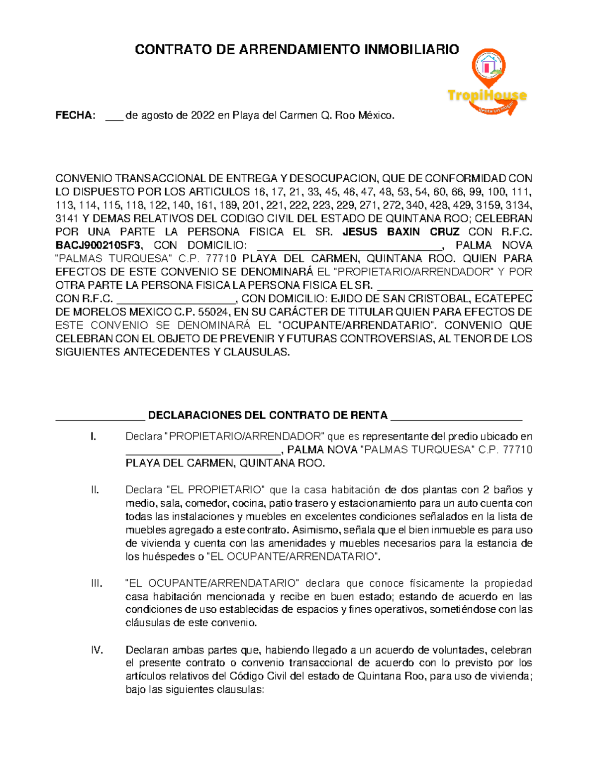 Machote DE Contrato Renta Largo Plazo - CONTRATO DE ARRENDAMIENTO ...