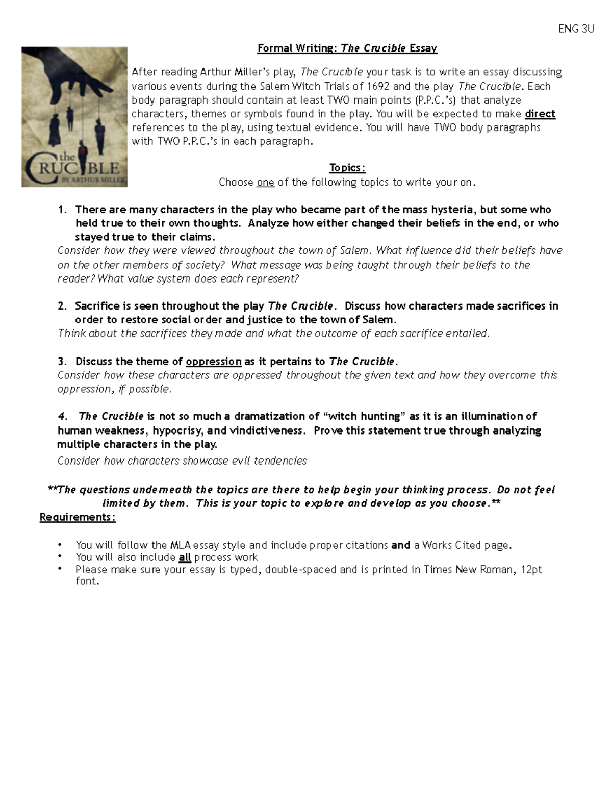 Crucible Essay - ENG 3U Formal Writing: The Crucible Essay After ...