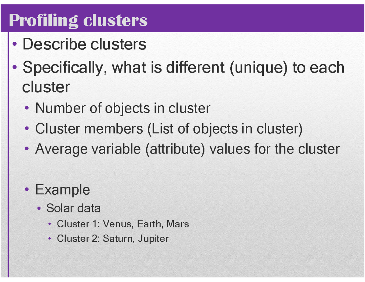 Cluster L5 - comprehensive slides on the weeks work - Profiling ...