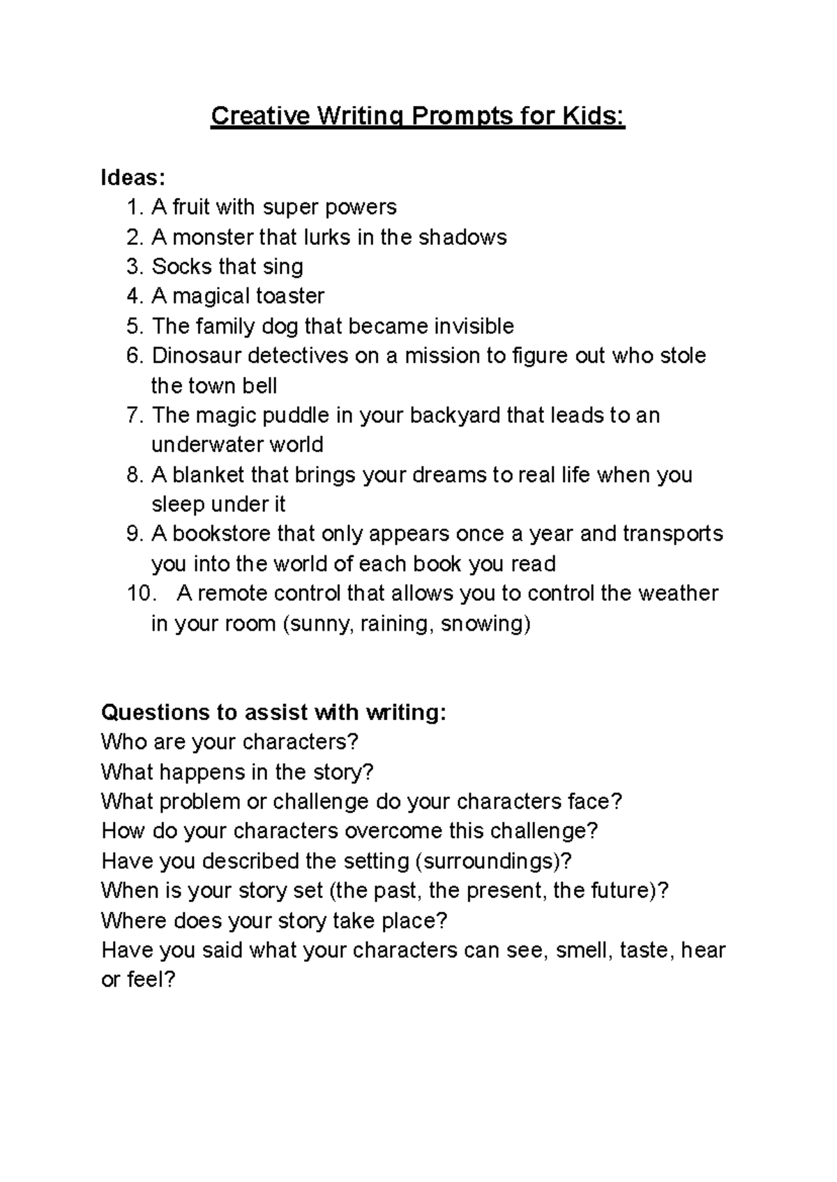 Creative Writing Prompts for Kids - Creative Writing Prompts for Kids ...