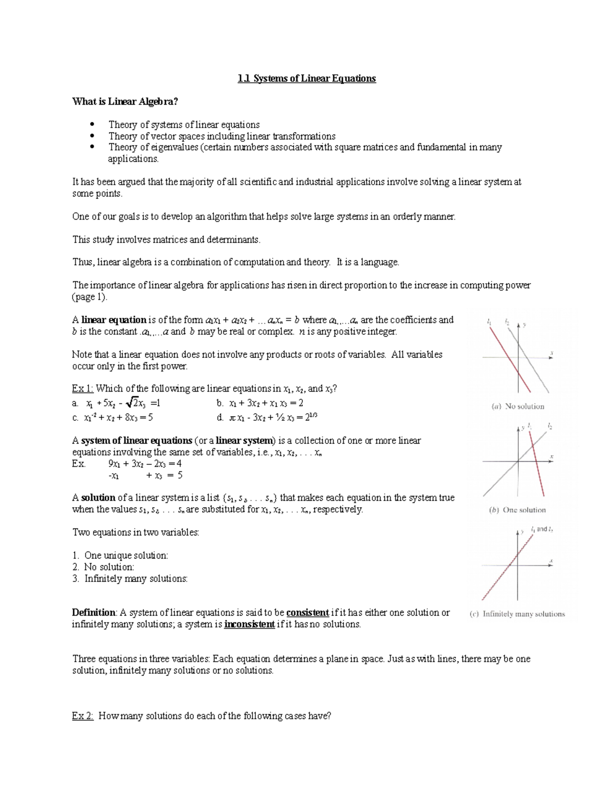 1 Notes Chapter 1 1 Systems Of Linear Equations What Is Linear 