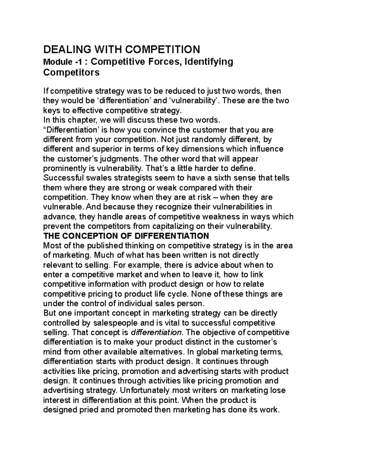 Dealing WITH Competition - DEALING WITH COMPETITION Module -1 ...