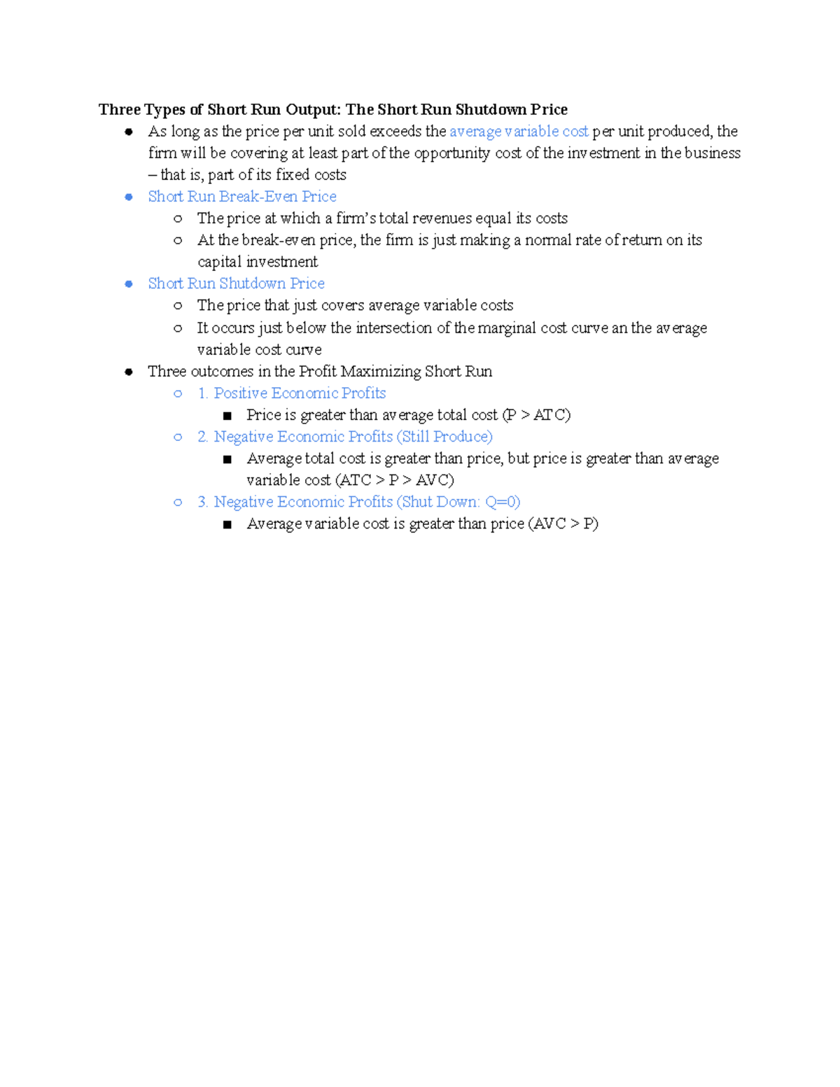 Econ B251: Short Run Output - Three Types of Short Run Output: The ...