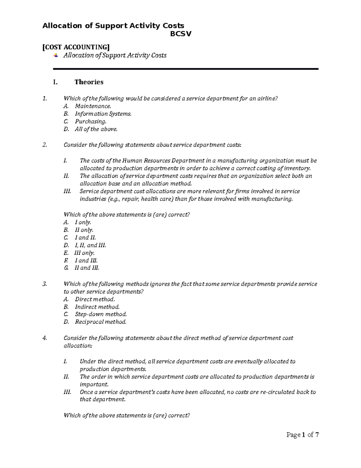 Cost Allocation Quiz - UST AMV - BCSV [COST ACCOUNTING] Allocation of ...
