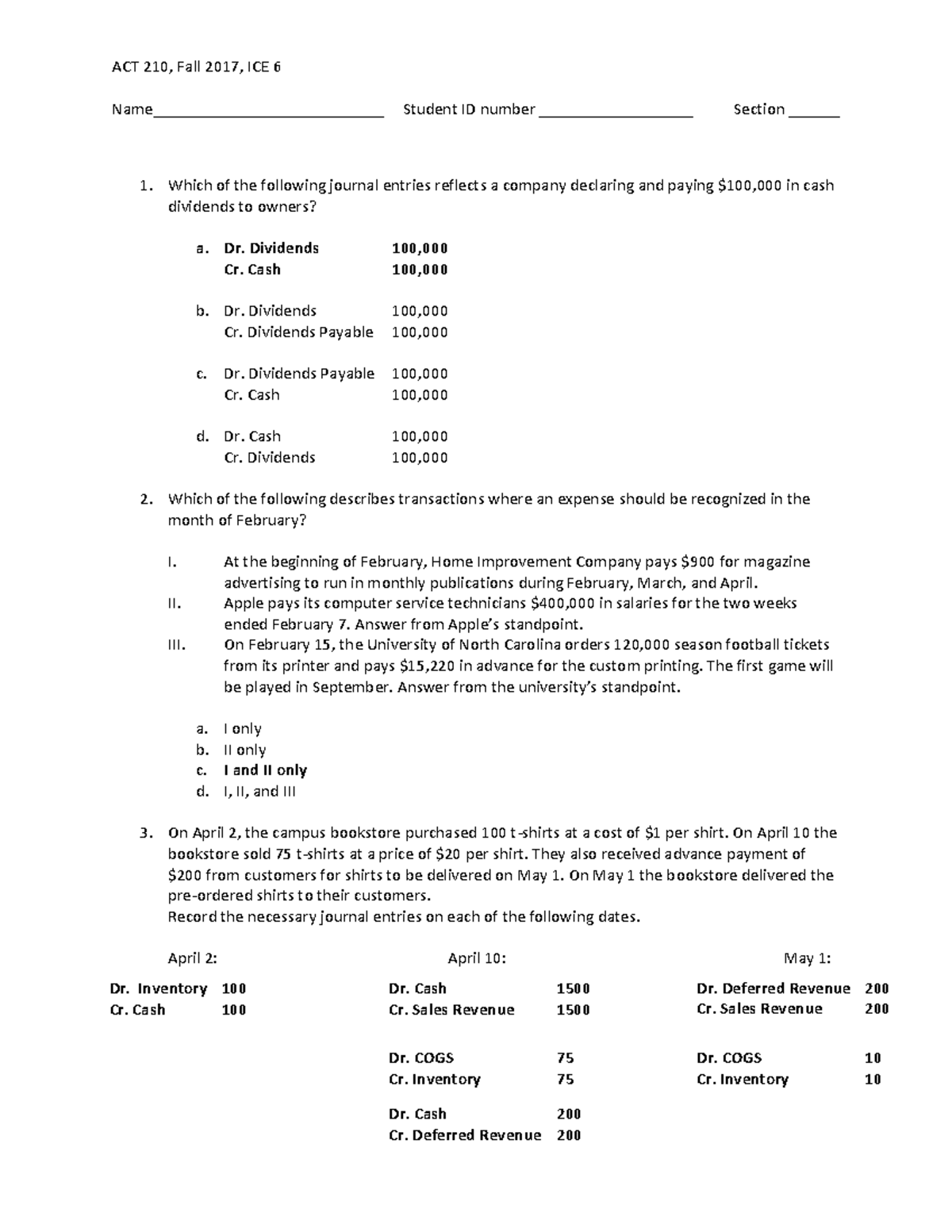 ICE 6 Solution - practice questions given every class with answers ...