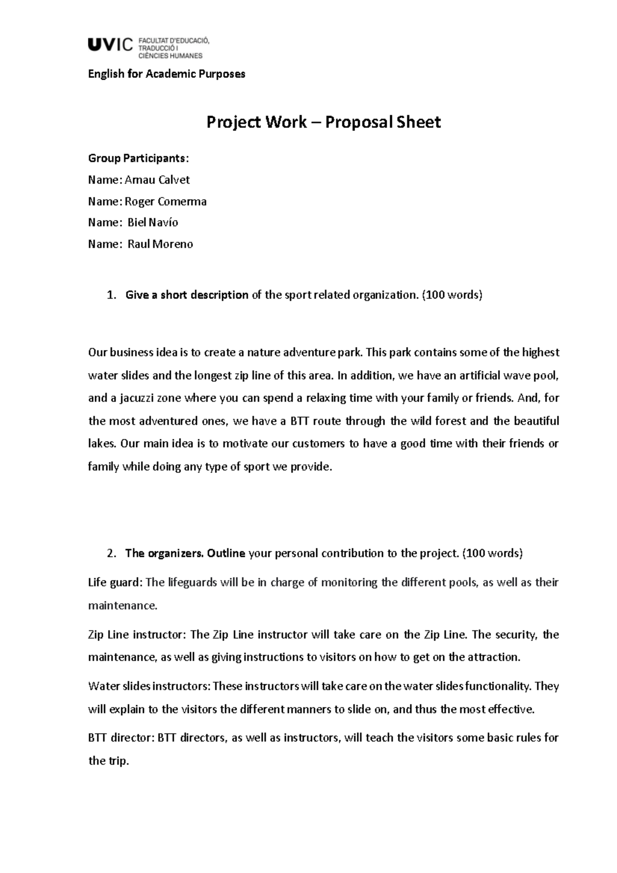 Project Work Draft Template - English for Academic Purposes Project ...