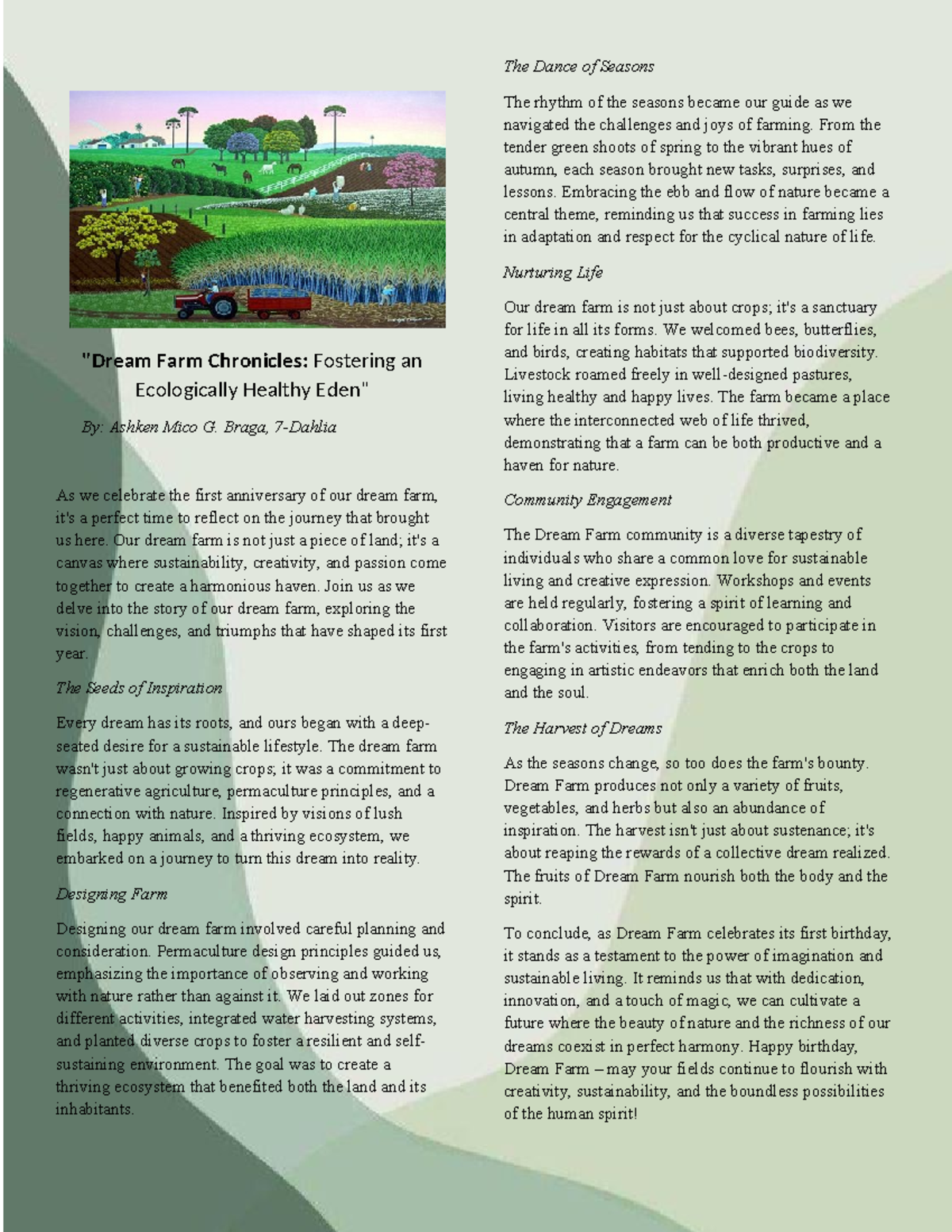 Dream Farm Chronicles - Essay - "Dream Farm Chronicles: Fostering an ...
