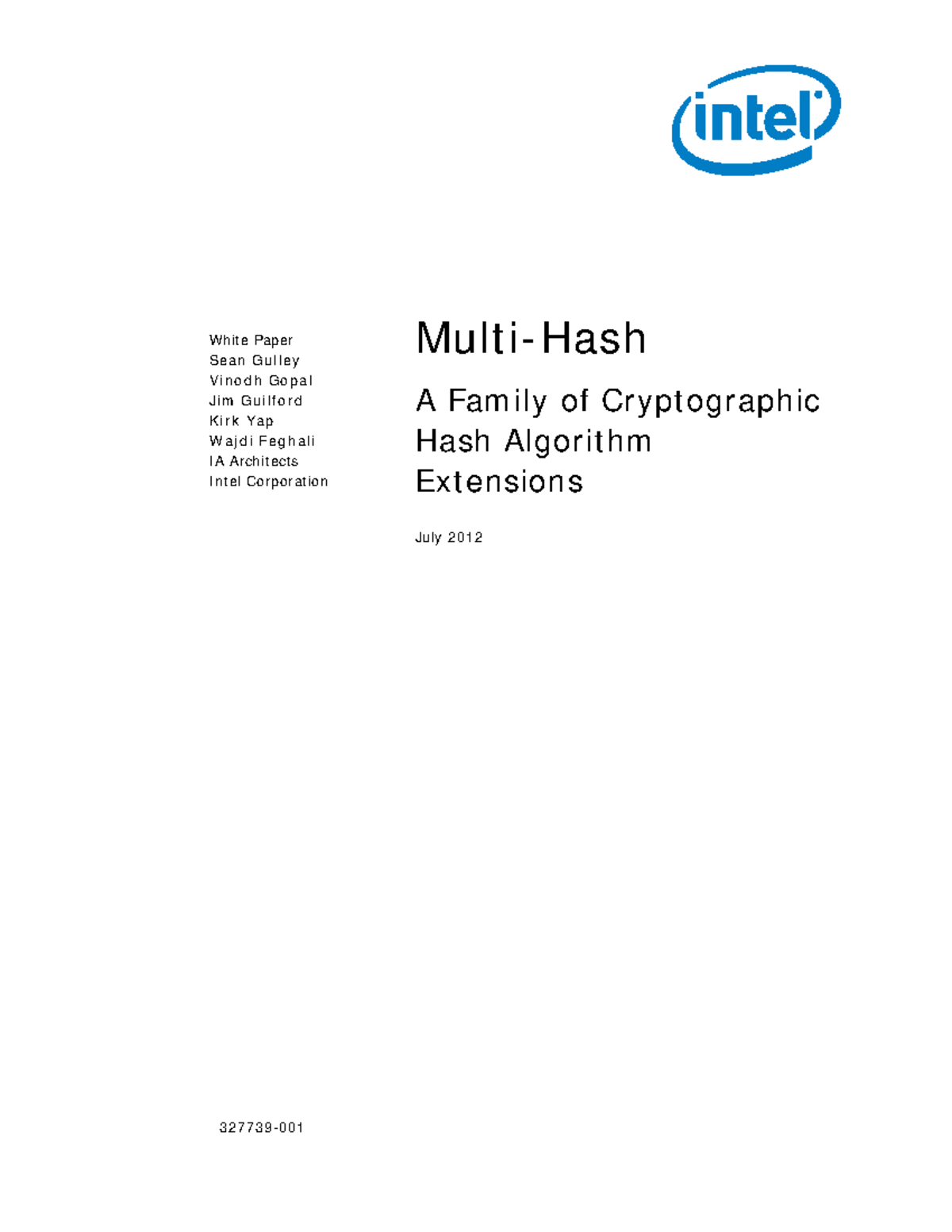 Multi Hash Paper Multi Hash Values 327739 001 Mult I Hash A Fam Ily Of Crypt Ographic Hash