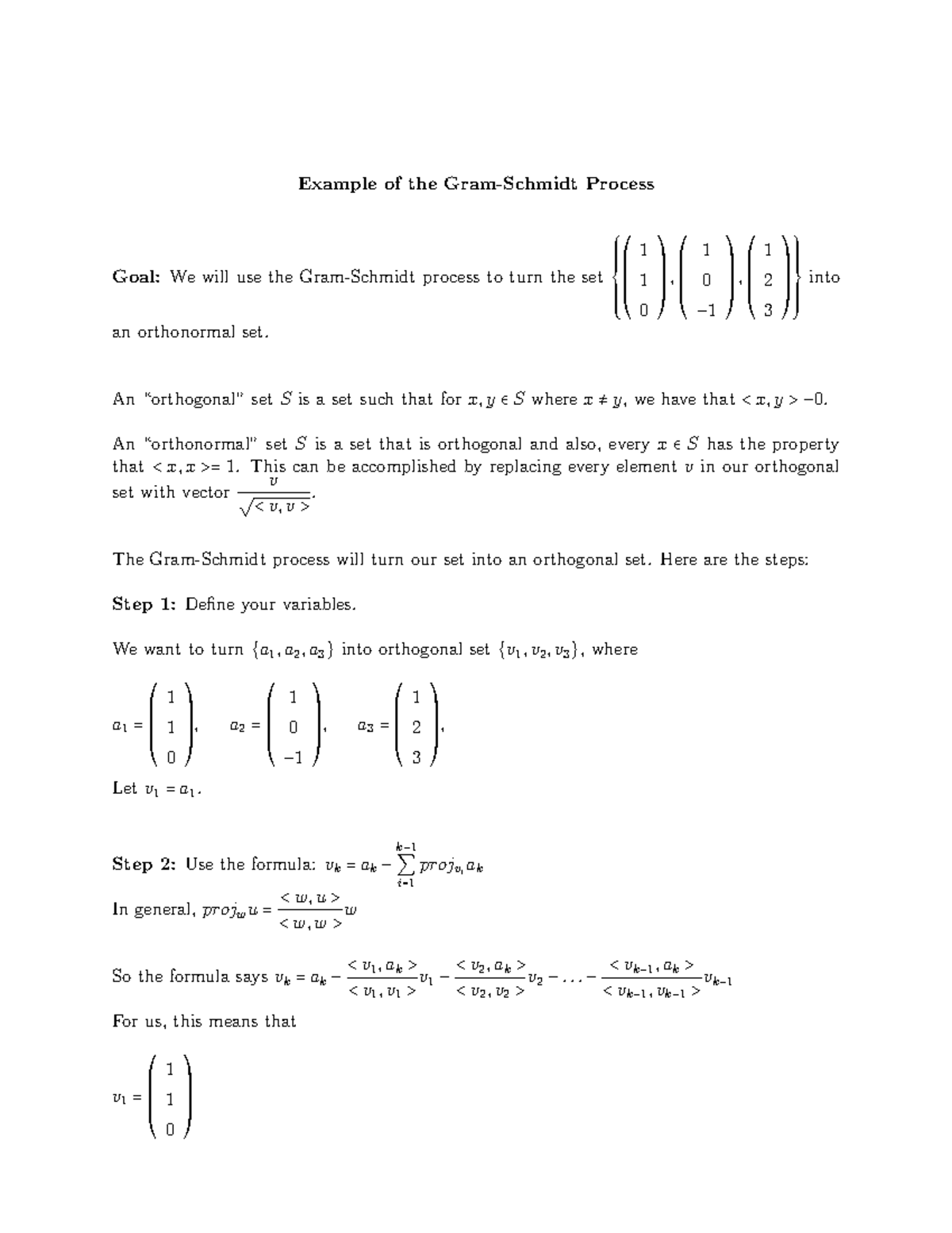 Gram Schmidt Process Example - Example of the Gram-Schmidt Process Goal ...