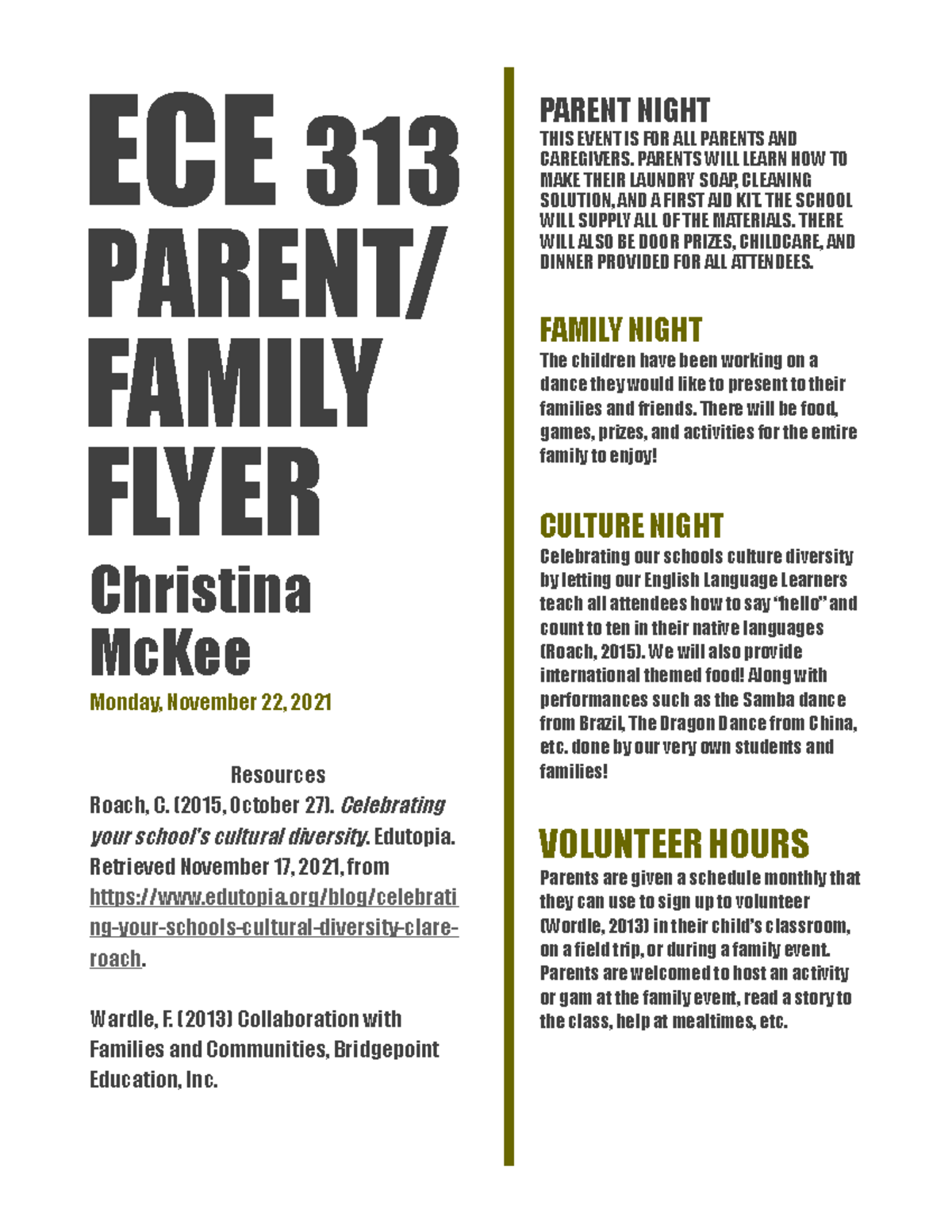 ECE 313 Week 3 Assignment - ECE 313 PARENT/ FAMILY FLYER Christina ...