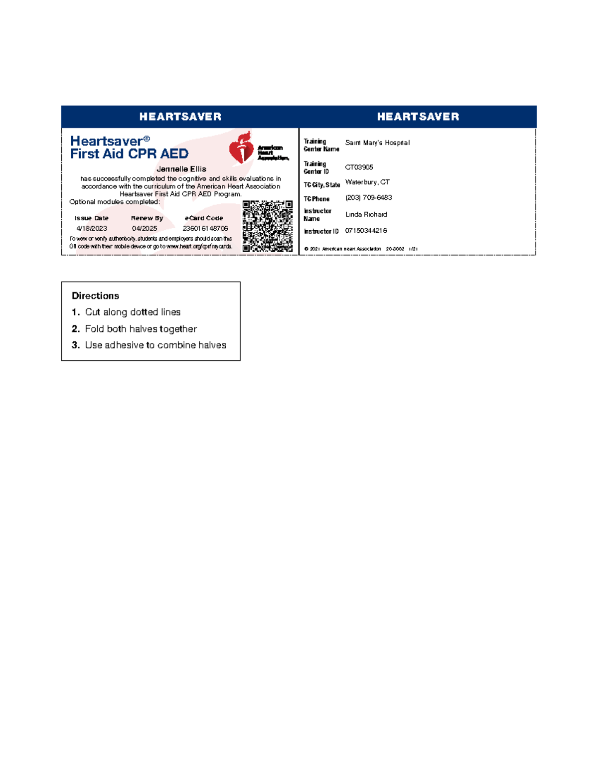 Student e Card (1) - good info - HEARTSAVER Issue Date Renew By eCard ...
