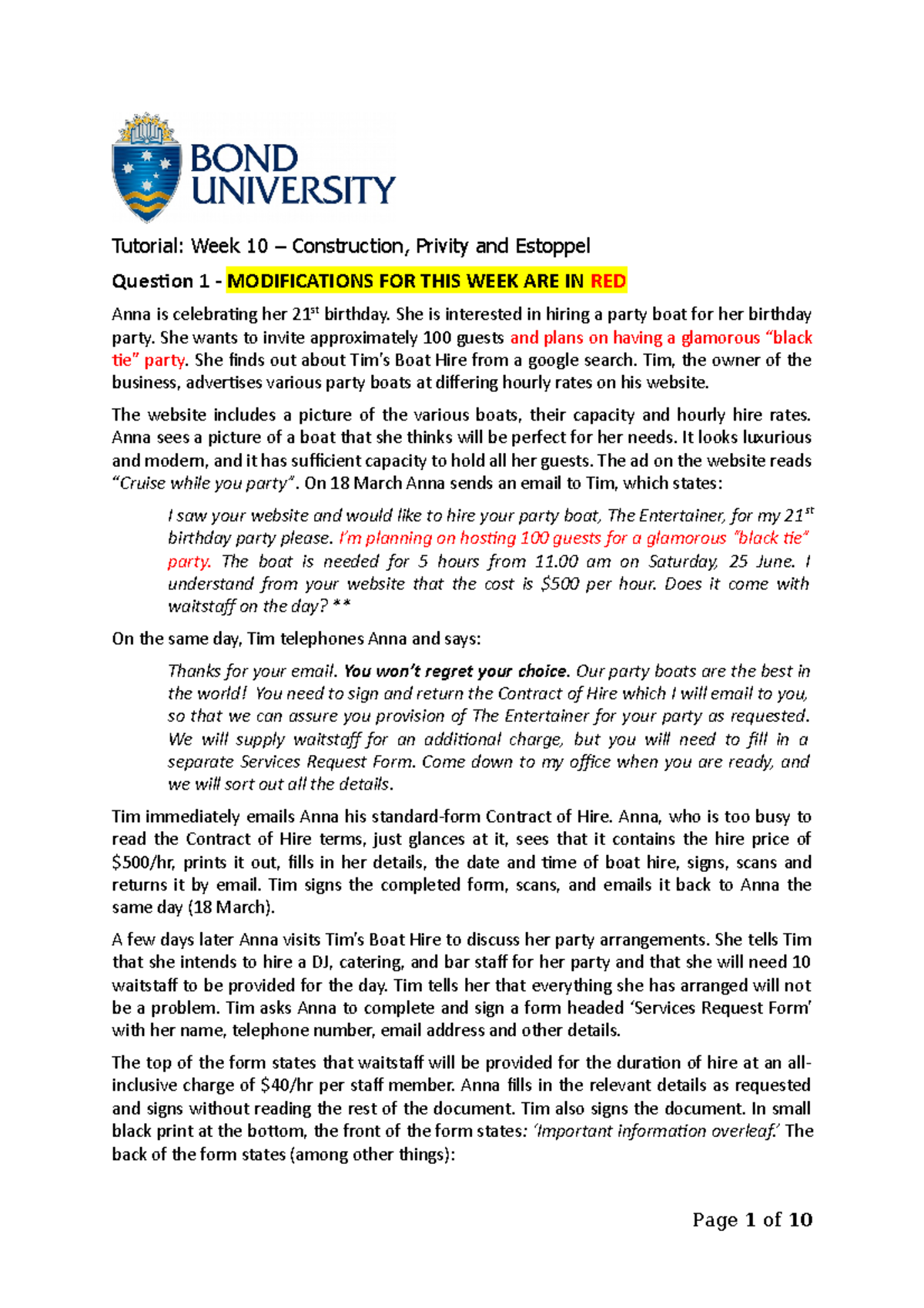 Week 10 - Construction Privity and Estoppel - student - Tutorial: Week ...