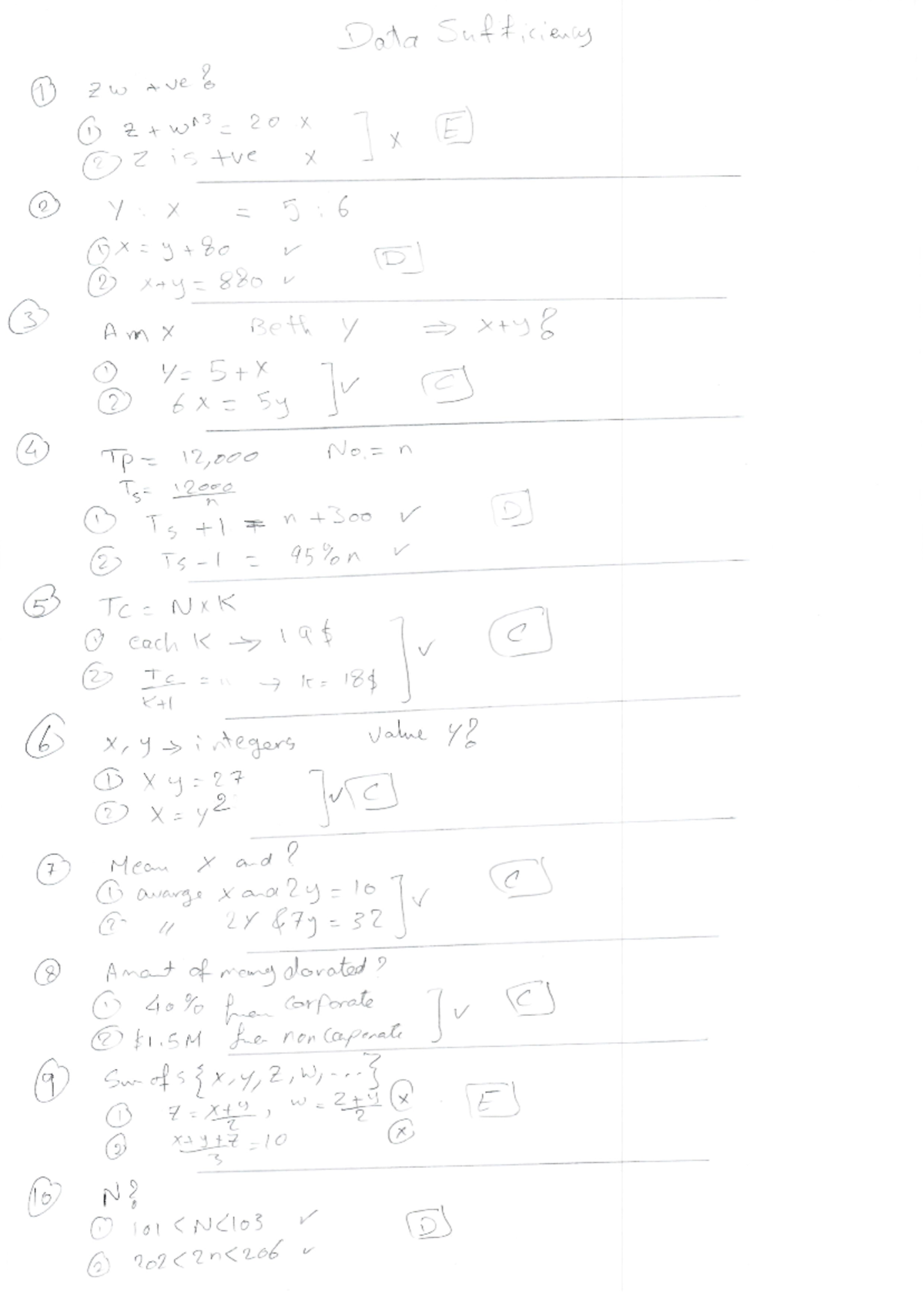 Data Sufficiency Answers - Data Sufficiency 1 Zw Ave ? 1 WA3 20 X E 272 ...