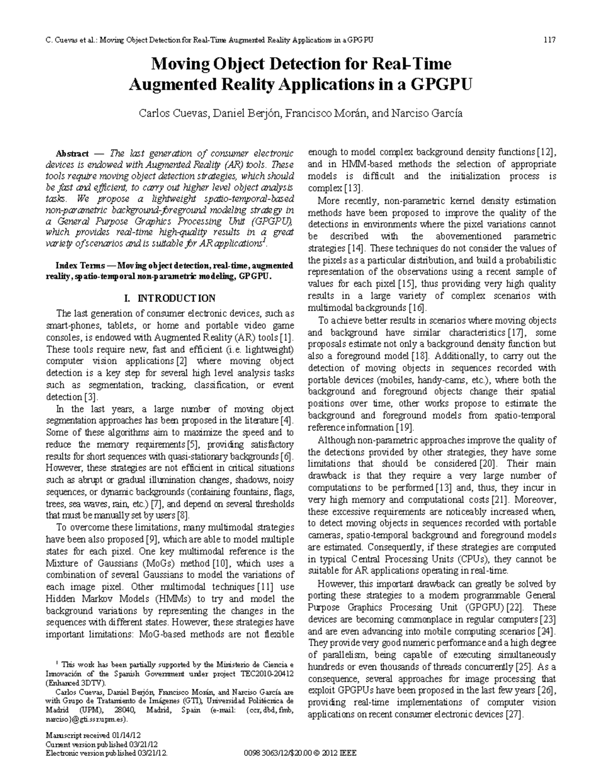 Moving Object Detection Ar C Cuevas Et Al Moving Object Detection For Real Time Augmented