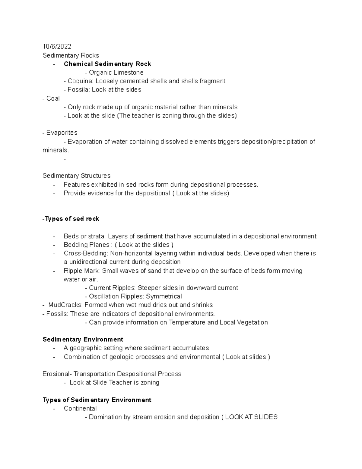 Sedimentary Rocks Notes - 10/6/ Sedimentary Rocks - Chemical ...