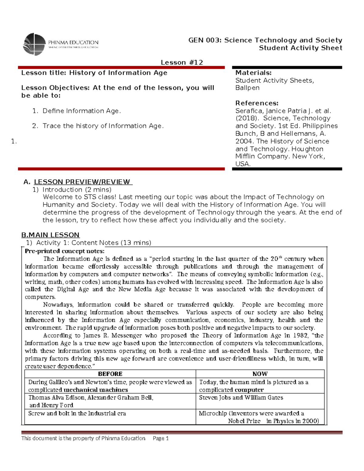 Althea Palera Labating - GEN 003 Lesson 12 STS SAS - Student Activity ...